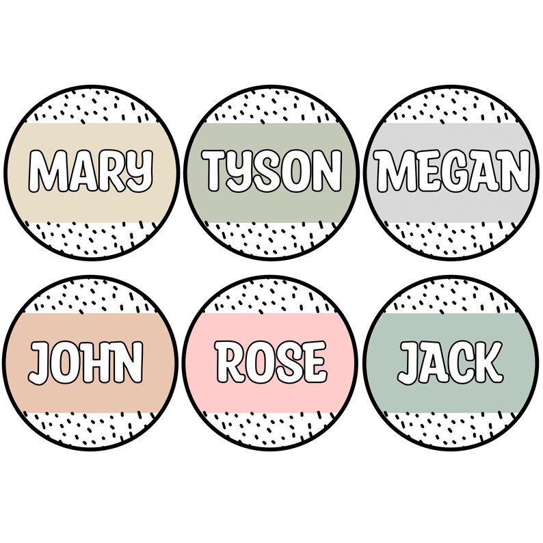 Printable Round Boho Spotty Name Tags, Circular Name Tags, Cubby Labels ...