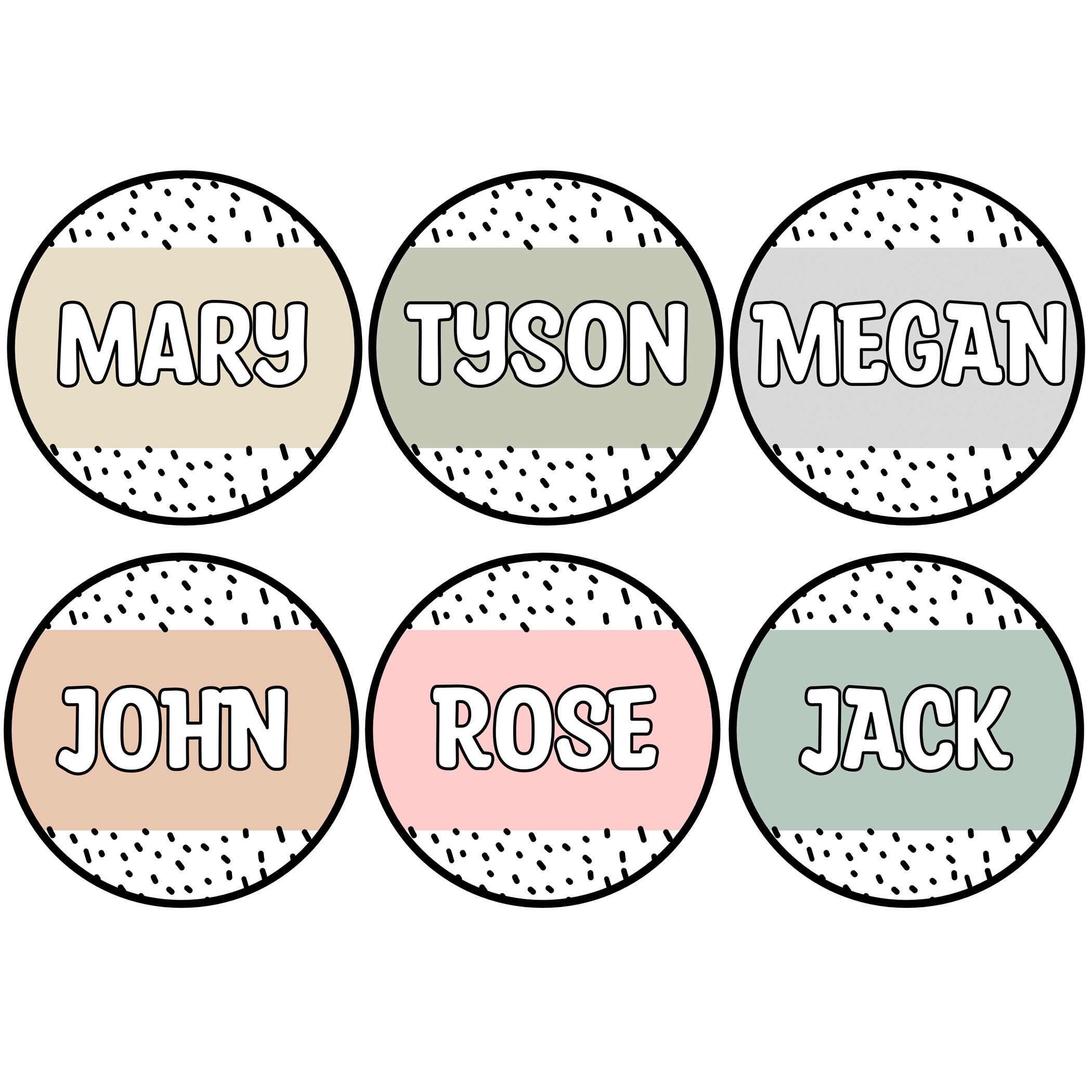 Printable Round Boho Spotty Name Tags, Circular Name Tags, Cubby Labels ...