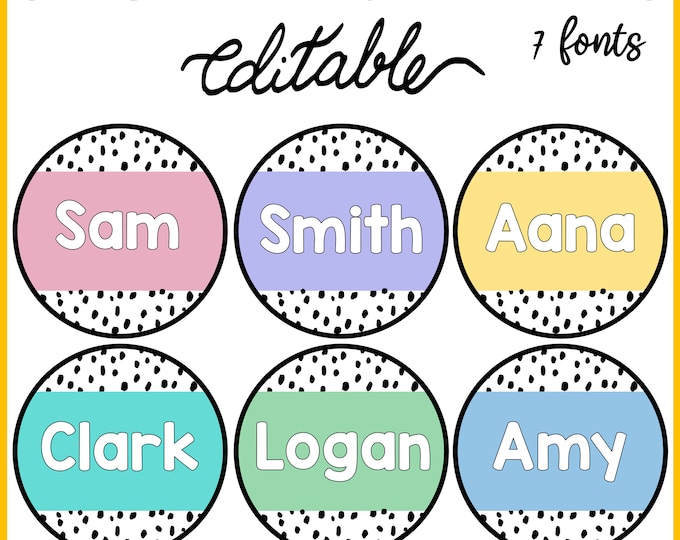Back to School Round Name Tags, Printable Bright Student Name Tags ...