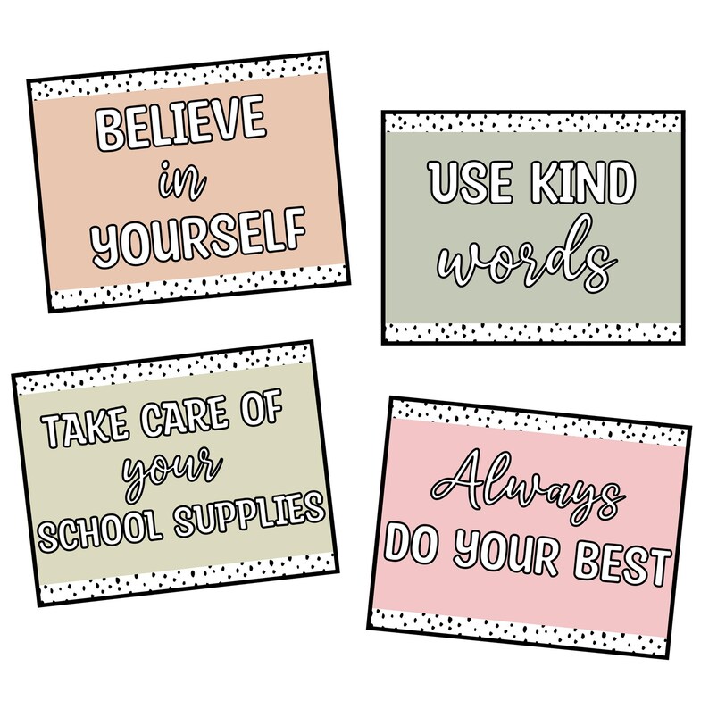 Printable Boho Neutral Spotty Classroom Rules, Editable Classroom Rules ...