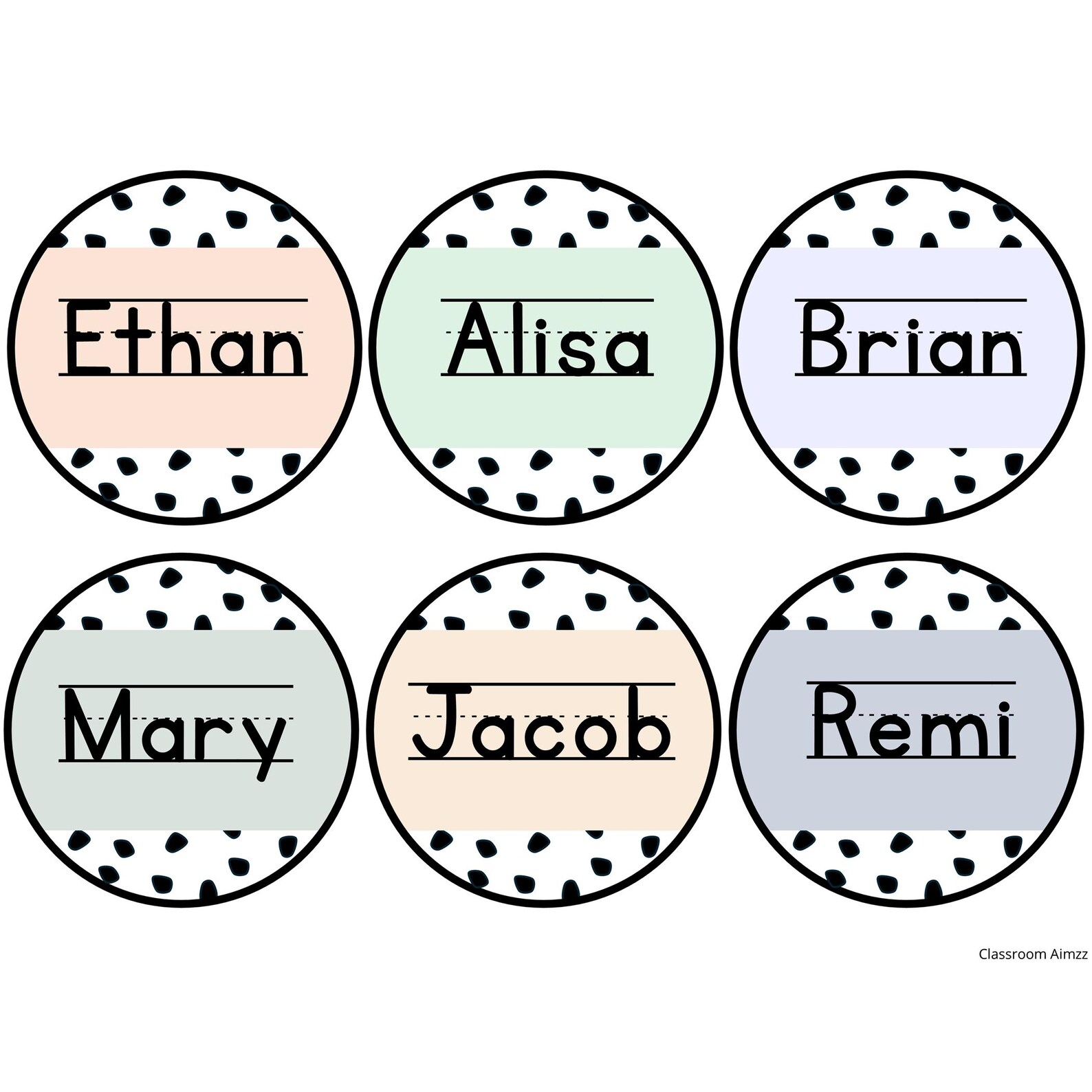 Printable Spotty Student Name Tags Printable, Editable Circular Name ...