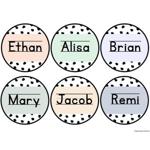 Printable Spotty Student Name Tags Printable, Editable Circular Name ...