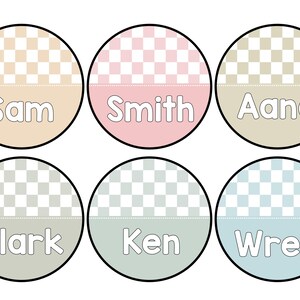 Printable Neutral Colors Round Checkered Student Name Labels, Checkered ...