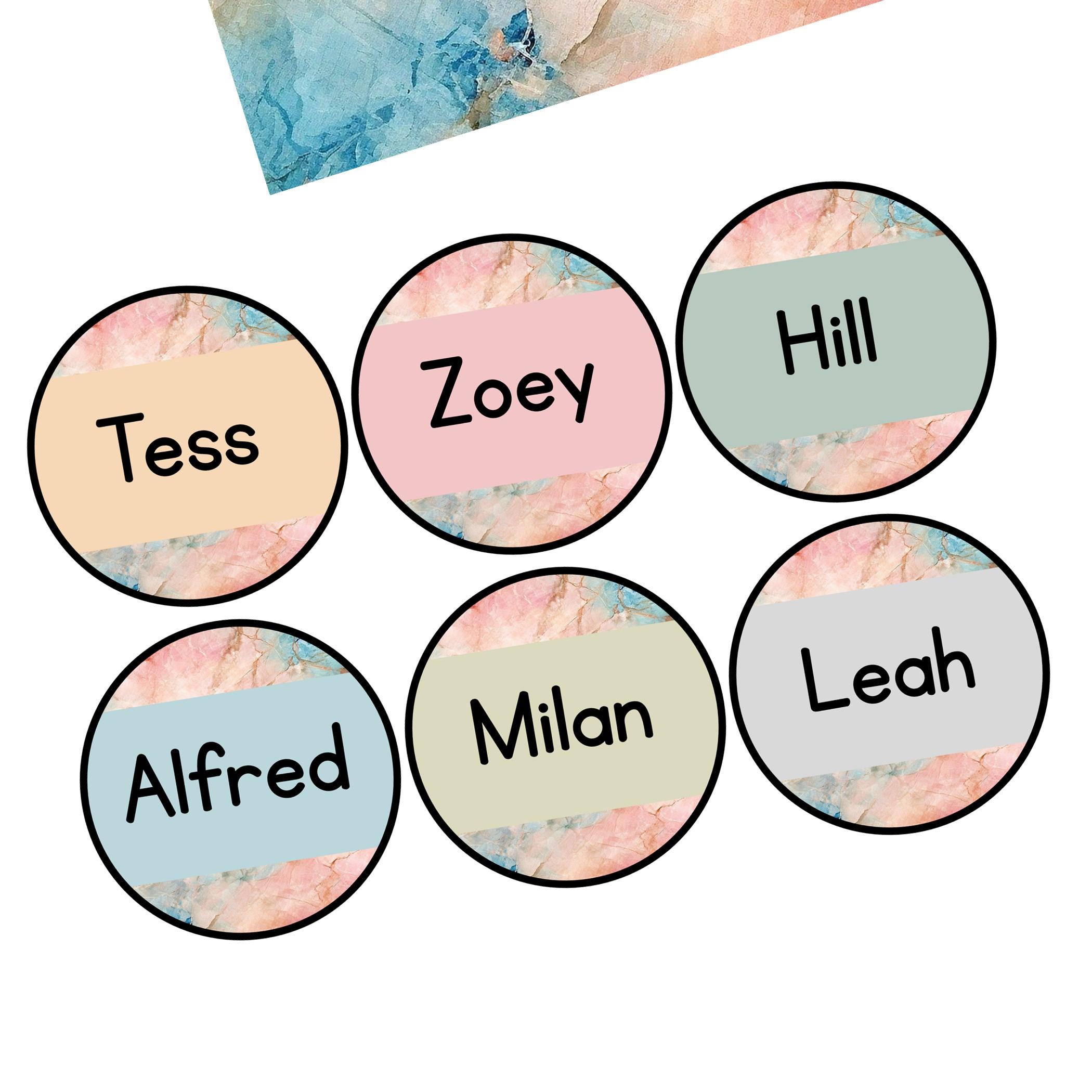 Printable Bright Student Name Labels, Editable Round Student Name Signs ...
