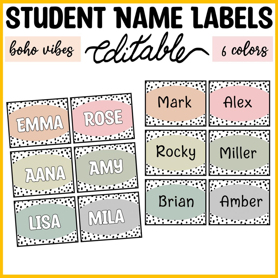 Printable Boho Neutral Spotty Student Name Tags, Cubby Labels, Back to ...