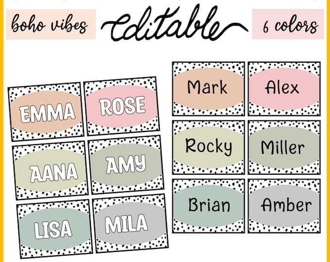 Boho Classroom Name Tags, Neutral Colors, Botanical Graphics (PPTX File ...