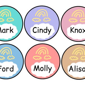 Back to School Rainbow Theme Round Student Name Labels, Bright Rainbow ...