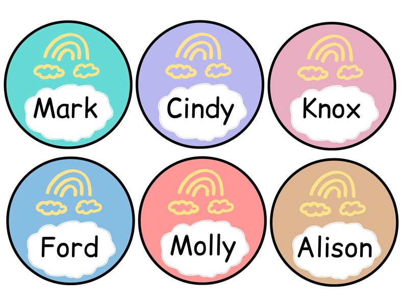 Back to School Rainbow Theme Round Student Name Labels, Bright Rainbow ...