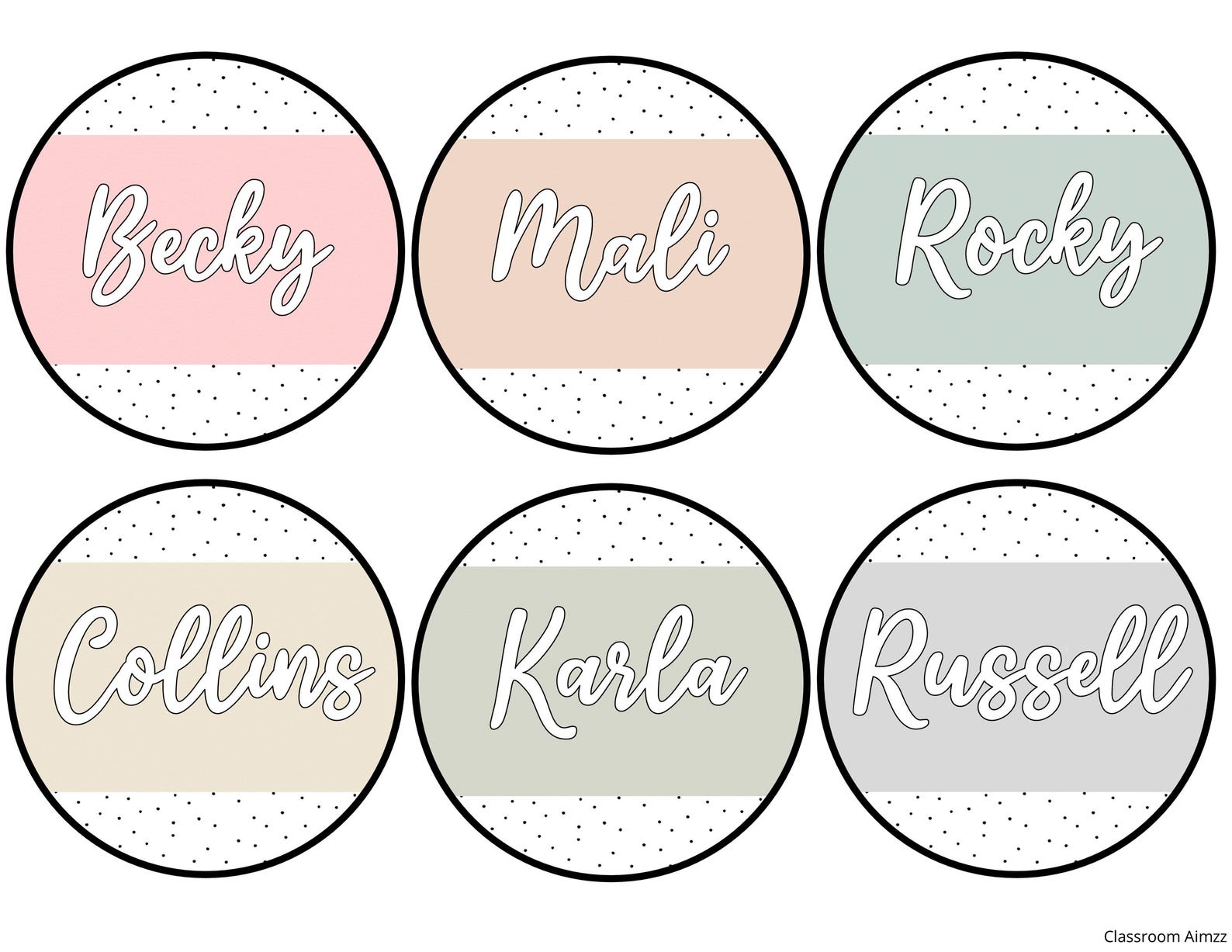 Printable Boho Neutral Minimalist Dotty Student Name Labels, Calm ...