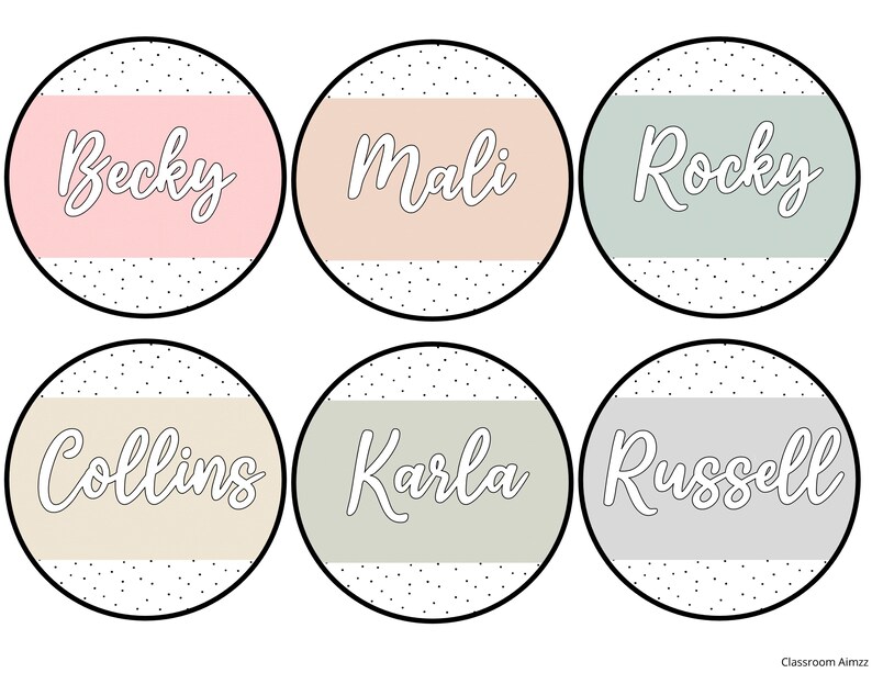 Printable Boho Neutral Minimalist Dotty Student Name Labels, Calm ...