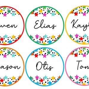 Printable Spotty Bright Stars Student Name Labels, Colorful Stars ...