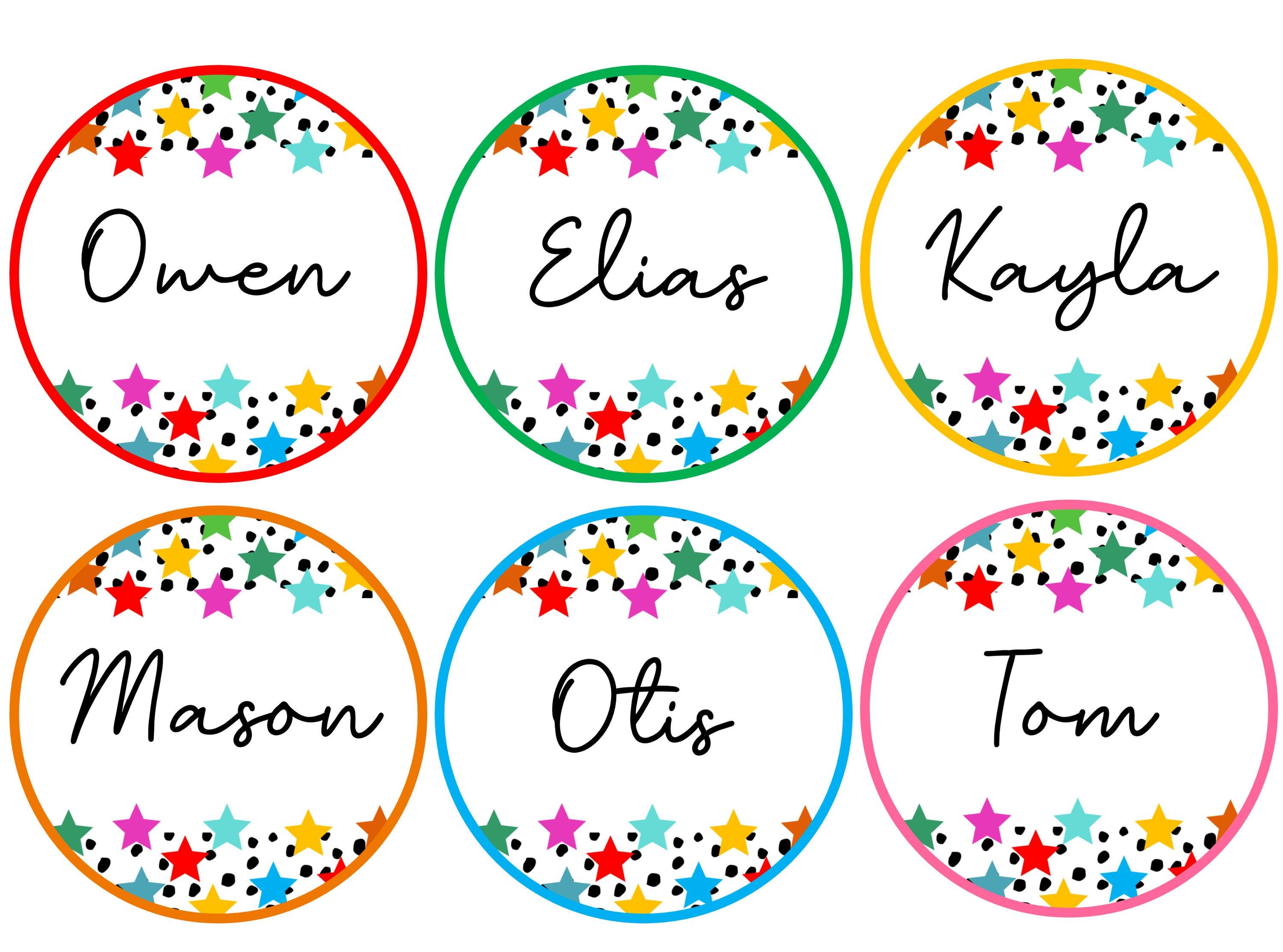 Printable Spotty Bright Stars Student Name Labels, Colorful Stars ...