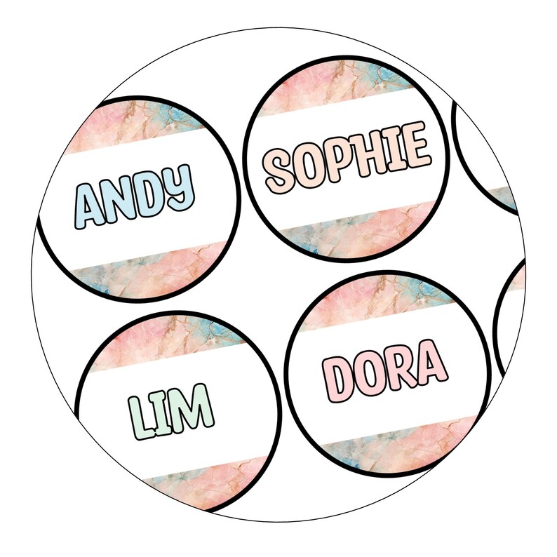 Printable Bright Student Name Labels, Editable Round Student Name Signs ...