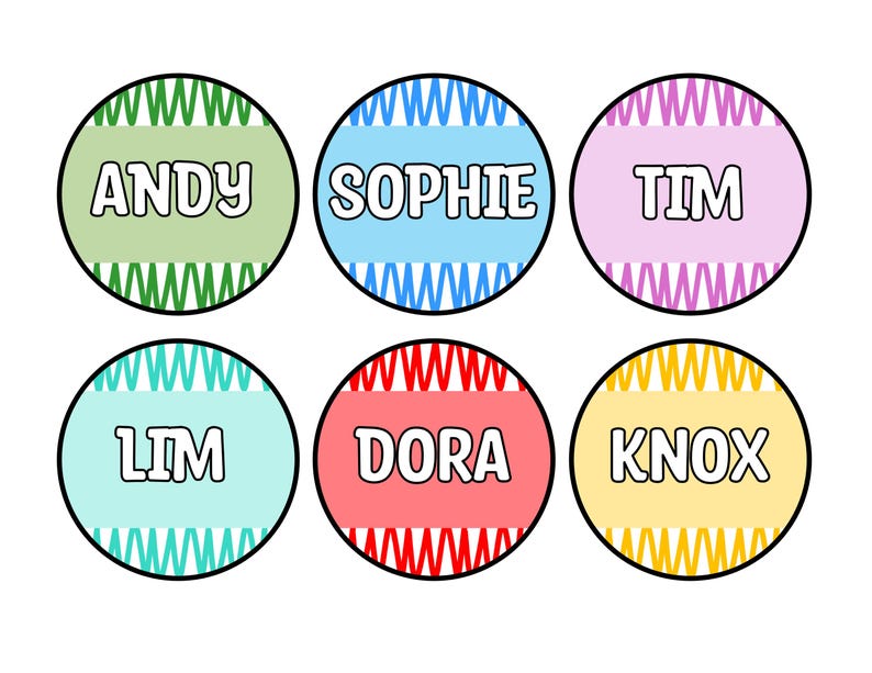 Printable Bright Wavy Student Name Labels, Colorful Classroom Labels ...