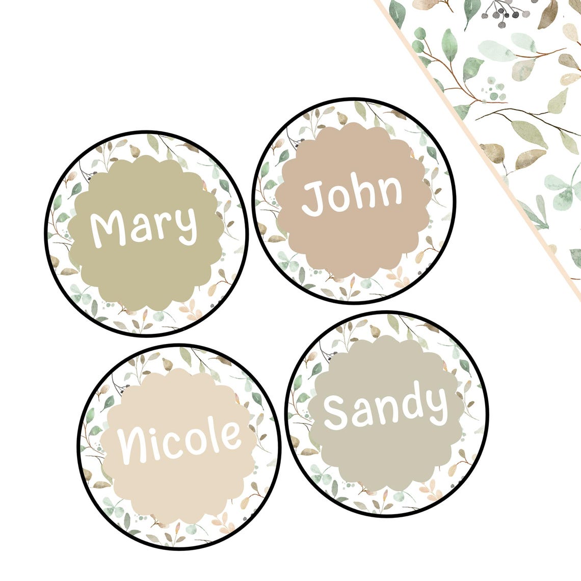 Printable Botanical Student Name Labels, Round Cubbies Labels, Boho ...
