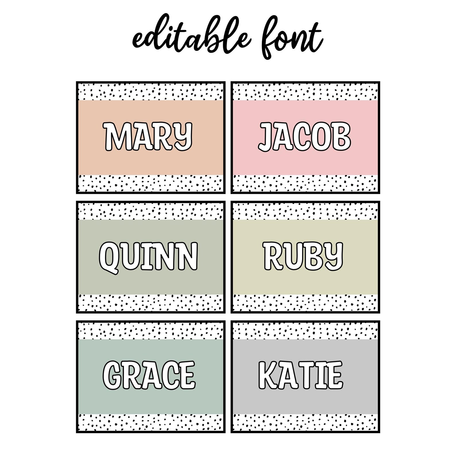 Printable Spotty Name Labels, Back to School Nametags, Boho Spotty ...
