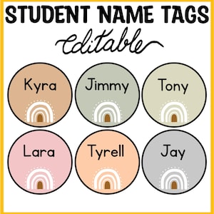 Printable Boho Rainbow Student Name Labels, Circle Rainbow Classroom ...