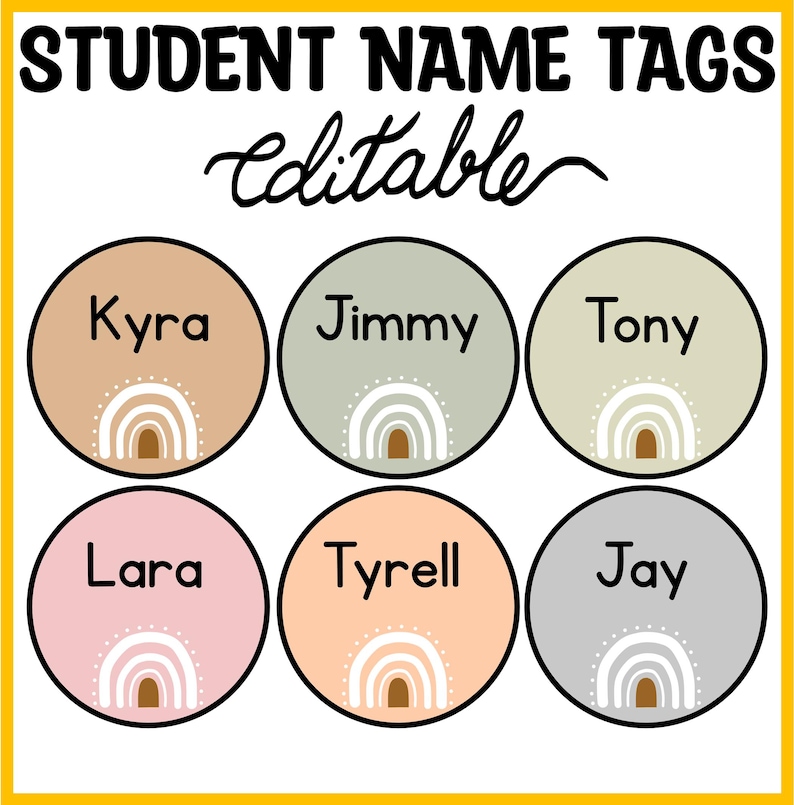 Printable Boho Rainbow Student Name Labels, Circle Rainbow Classroom ...