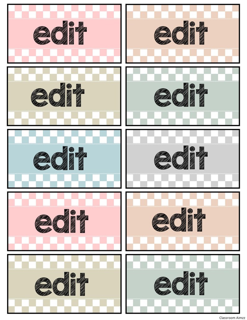 Printable Checkered Boho Neutral Small Name Labels, Student Name Labels ...