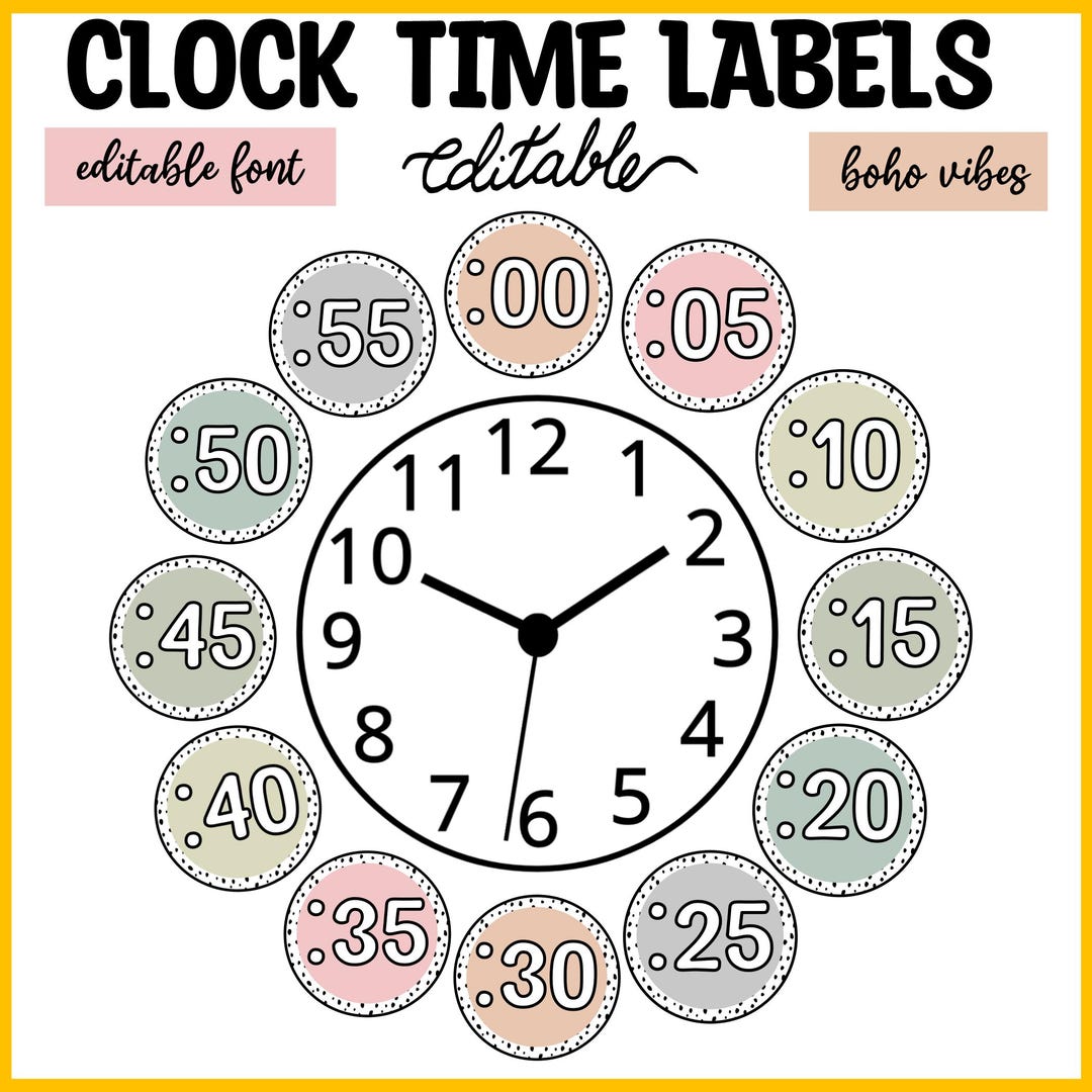 Printable Boho Neutral Spotty Clock Numbers Display, Editable Clock ...