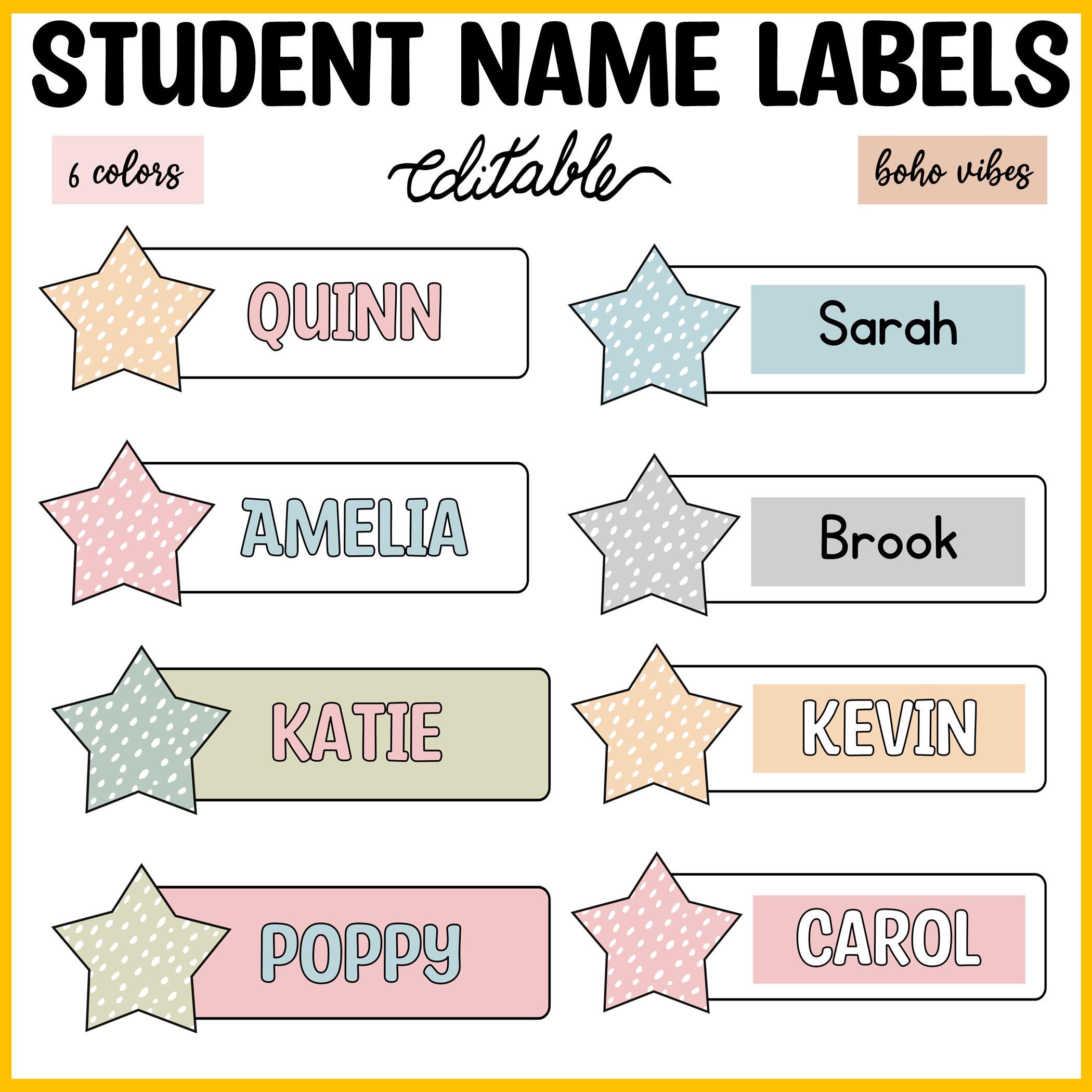 Printable Spotty Boho Neutral Student Name Labels, Editable Classroom ...