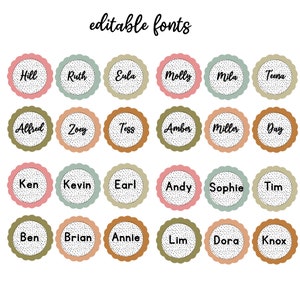 Printable Boho Neutral Spotty Student Name Labels, Cubby Labels, Circle ...