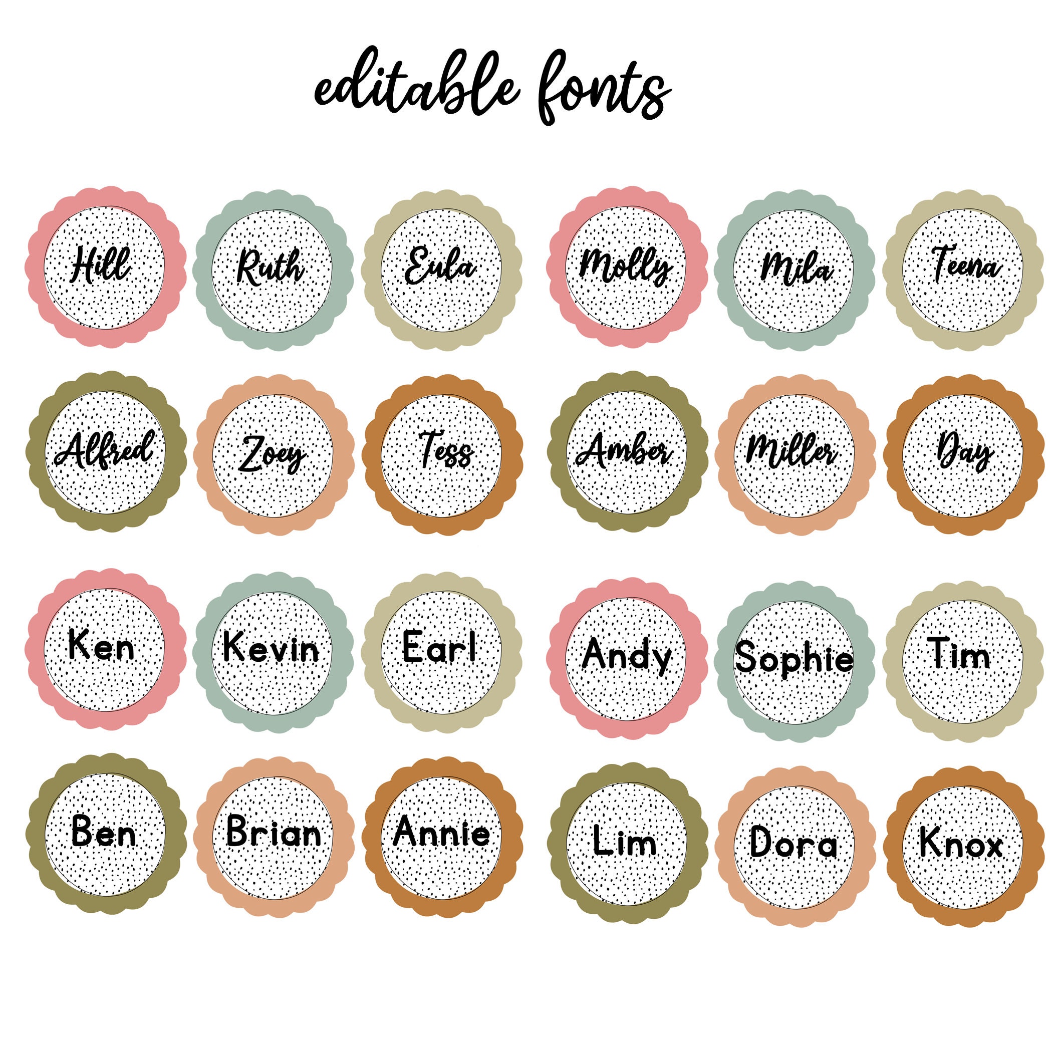 Printable Boho Neutral Spotty Student Name Labels, Cubby Labels, Circle ...