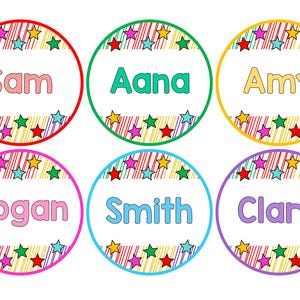 Printable Bright Stars Round Student Name Labels, Colorful Classroom ...