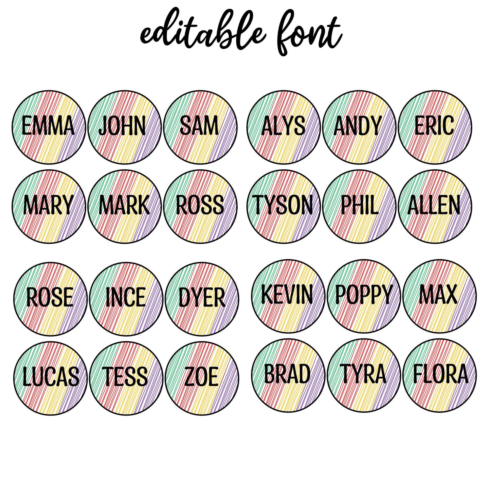 Printable Colorful Round Student Name Labels, Editable Classroom Labels ...