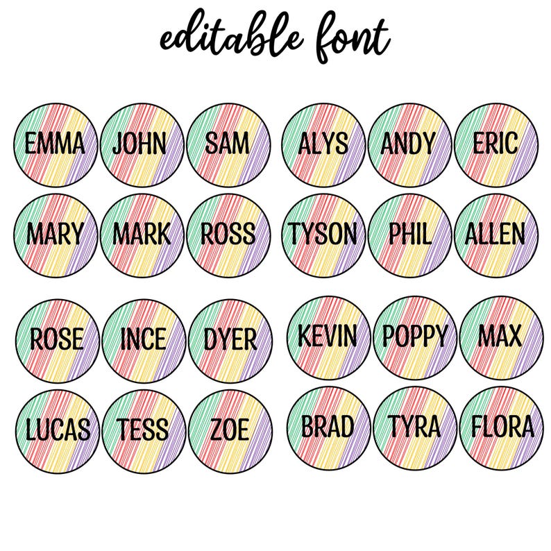 Printable Colorful Round Student Name Labels, Editable Classroom Labels ...