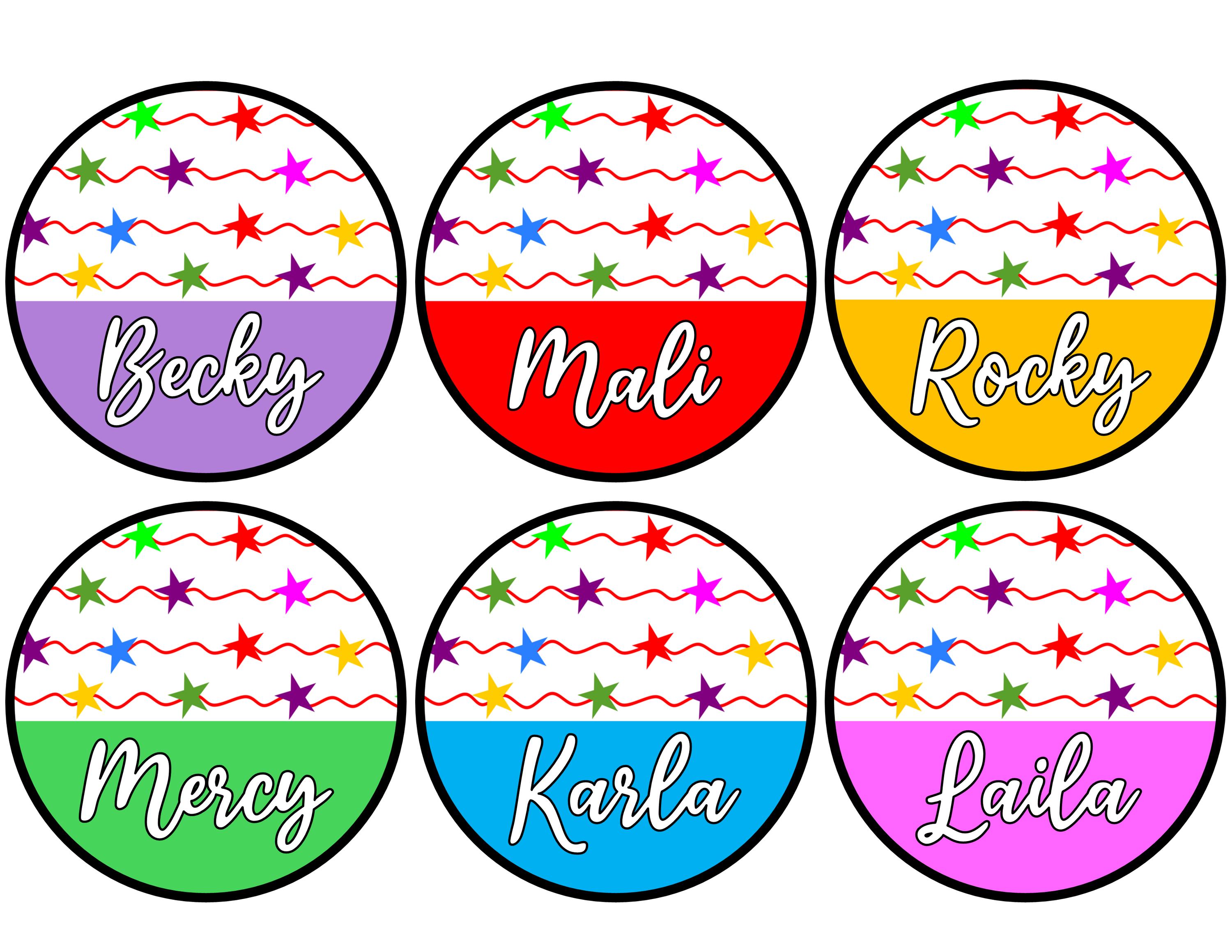 KG Nametags, Back to School Printable Stars Student Name Tags, Round ...