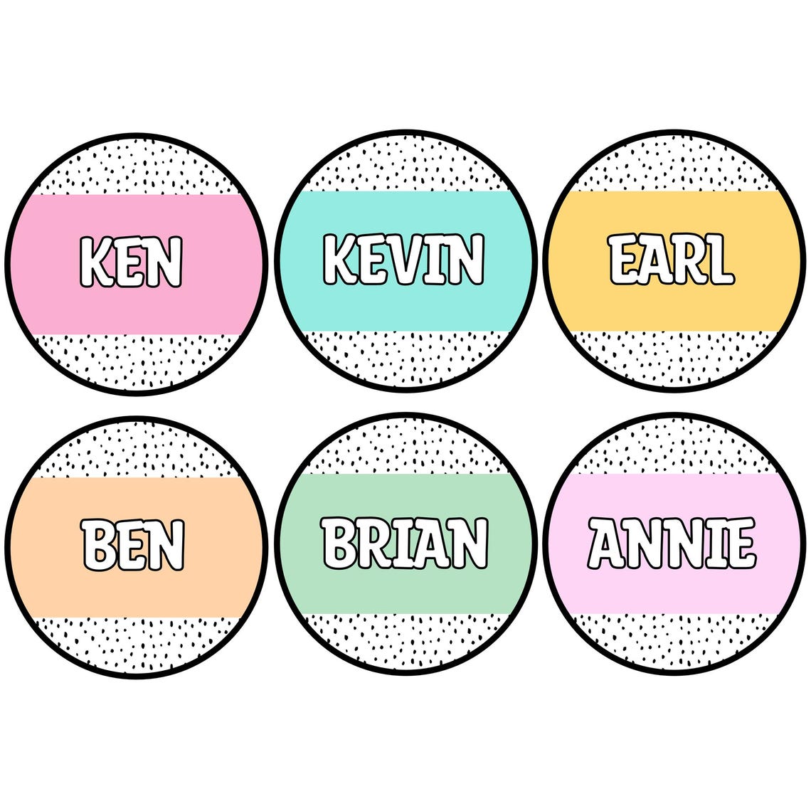 Printable Bright Spotty Student Name Labels, Editable Round Student ...