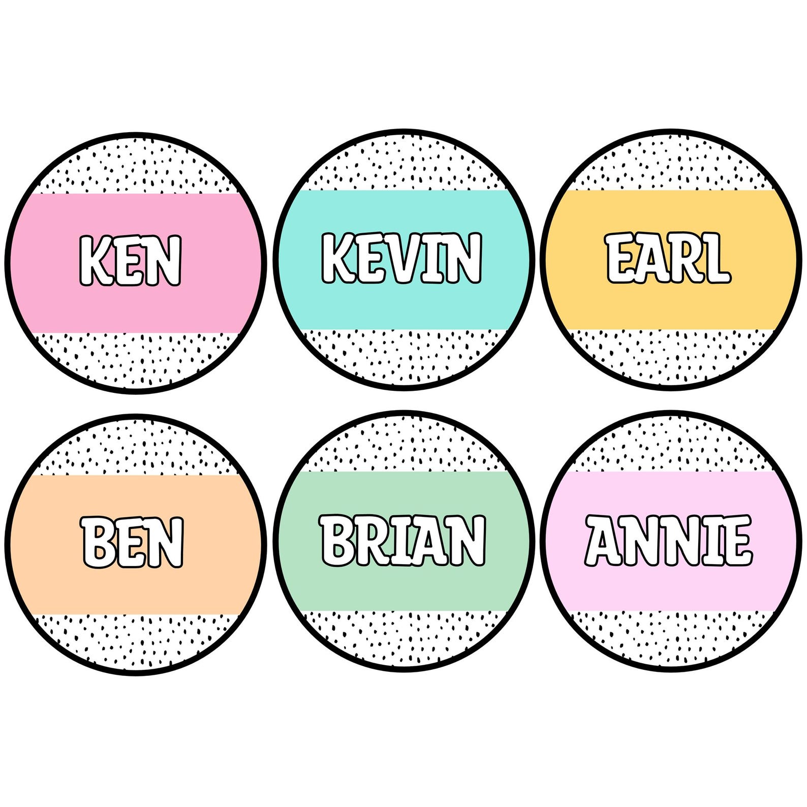 Printable Bright Spotty Student Name Labels, Editable Round Student ...