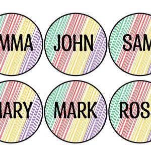 Printable Colorful Round Student Name Labels, Editable Classroom Labels ...