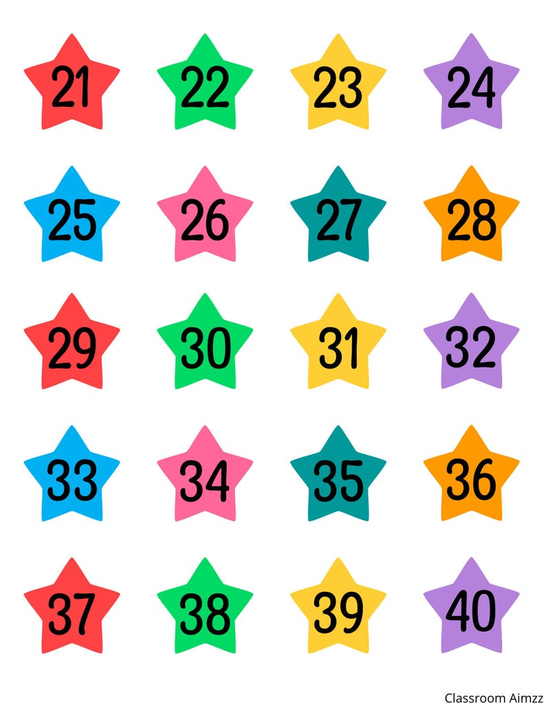 Back to School Small Colorful Star Number Labels, Editable Small Number ...