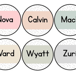 Printable Boho Neutral Minimalist Dotty Student Name Labels, Calm ...