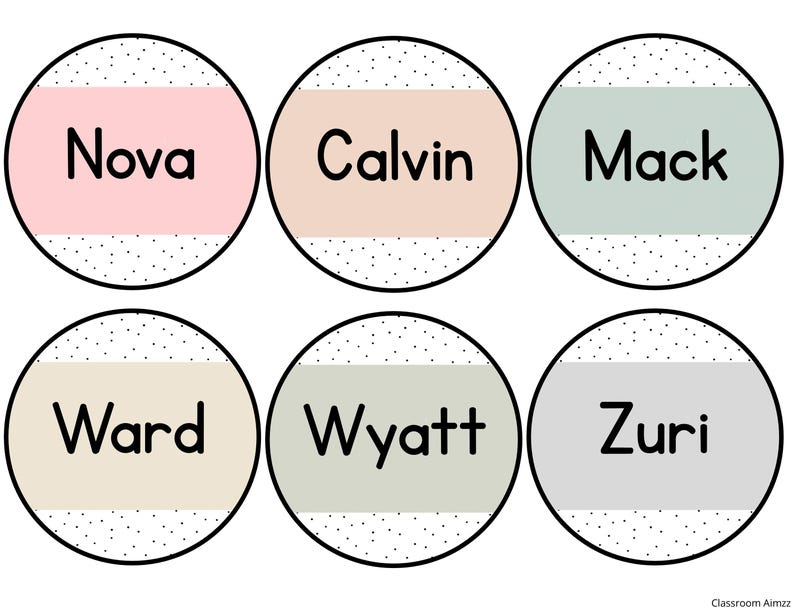 Printable Boho Neutral Minimalist Dotty Student Name Labels, Calm ...