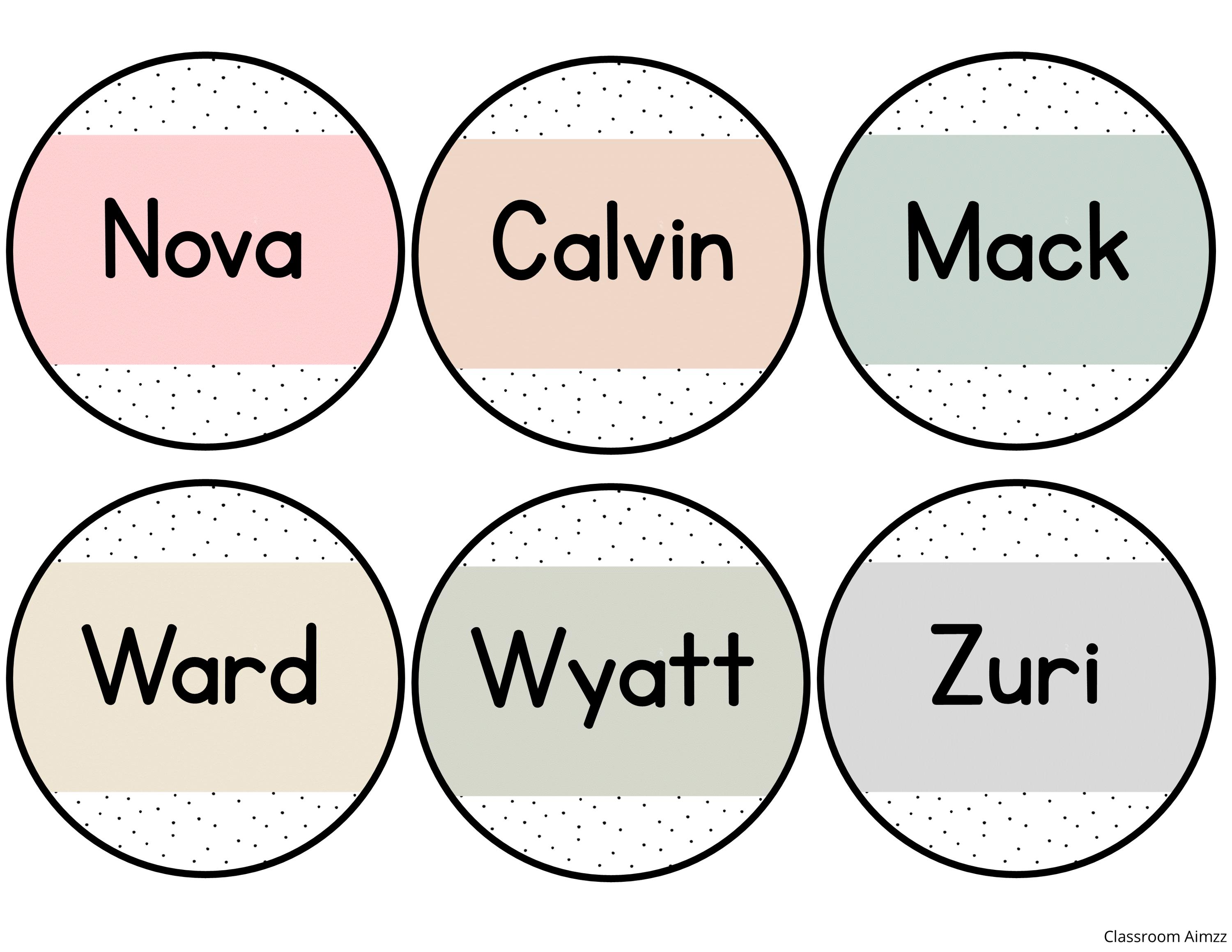 Printable Boho Neutral Minimalist Dotty Student Name Labels, Calm ...