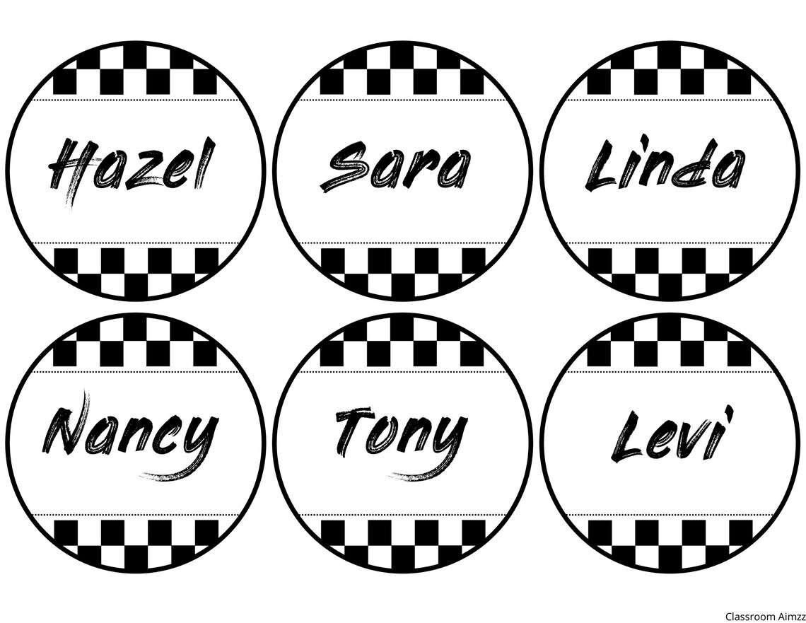 Printable Black and White Student Checkered Name Labels, Editable Name ...