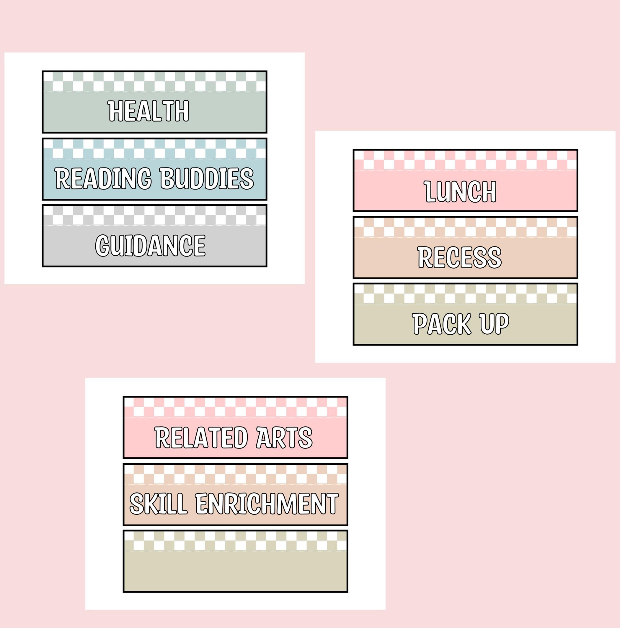 Boho Checkered Classroom Schedule Cards, Elementary Class Schedule ...