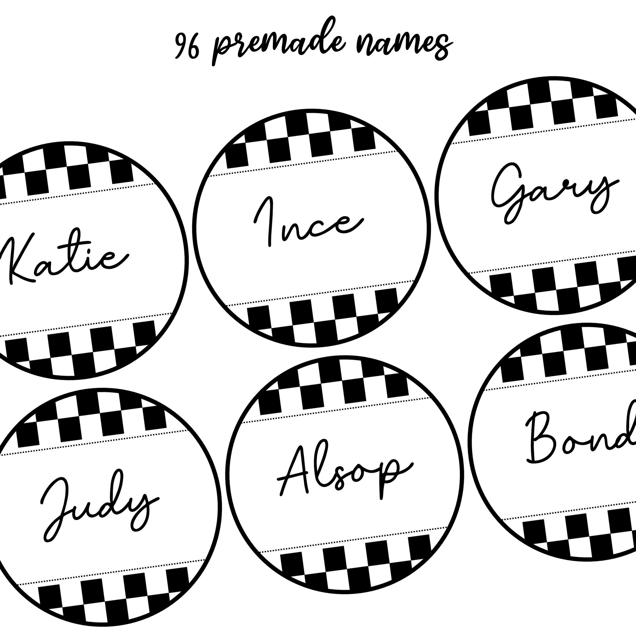 Printable Black and White Student Checkered Name Labels, Editable Name ...