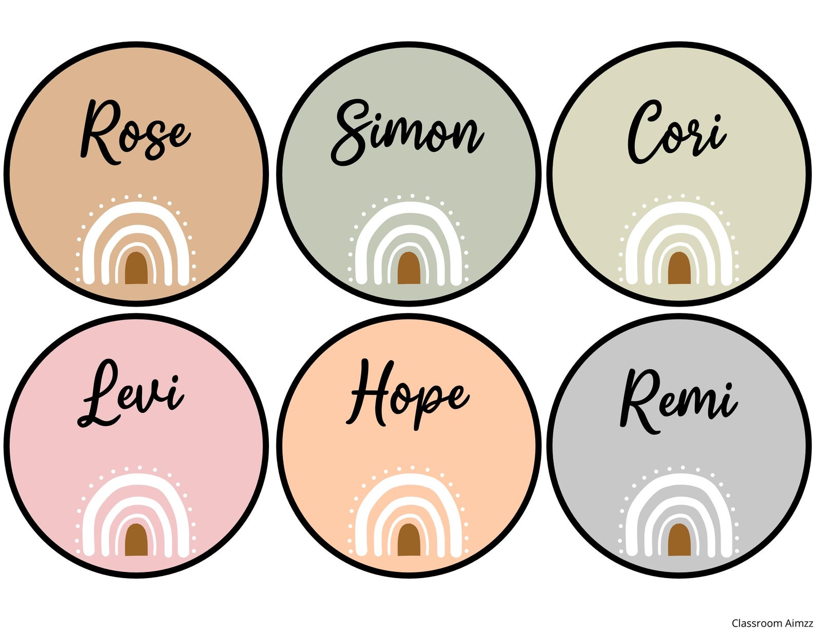 Printable Boho Rainbow Student Name Labels, Circle Rainbow Classroom ...