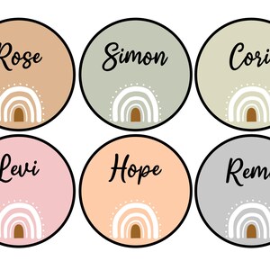 Printable Boho Rainbow Student Name Labels, Circle Rainbow Classroom ...
