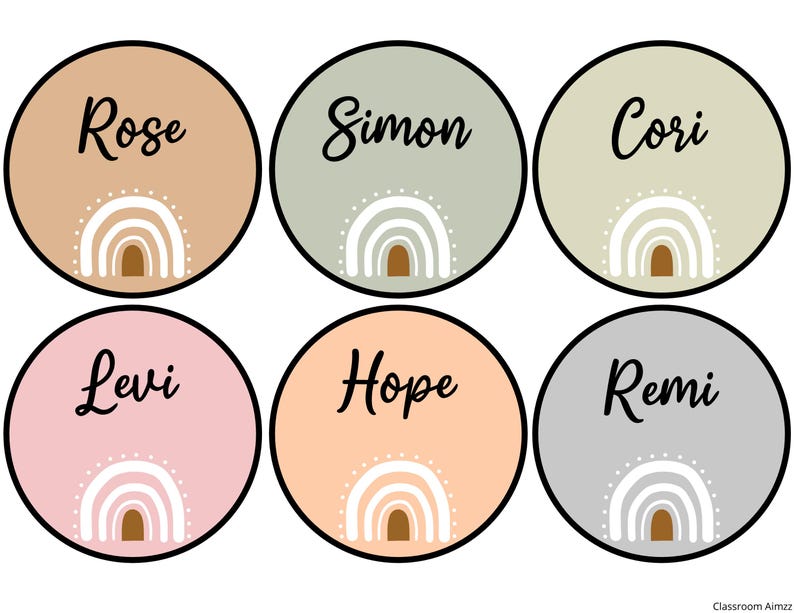 Printable Boho Rainbow Student Name Labels, Circle Rainbow Classroom ...