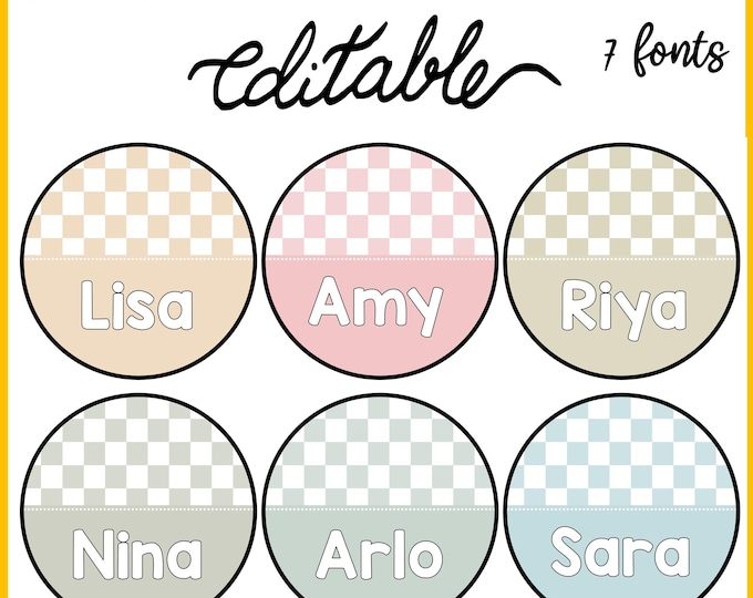 Printable Boho Spotty Neutral Student Name Labels, Round Student Name ...
