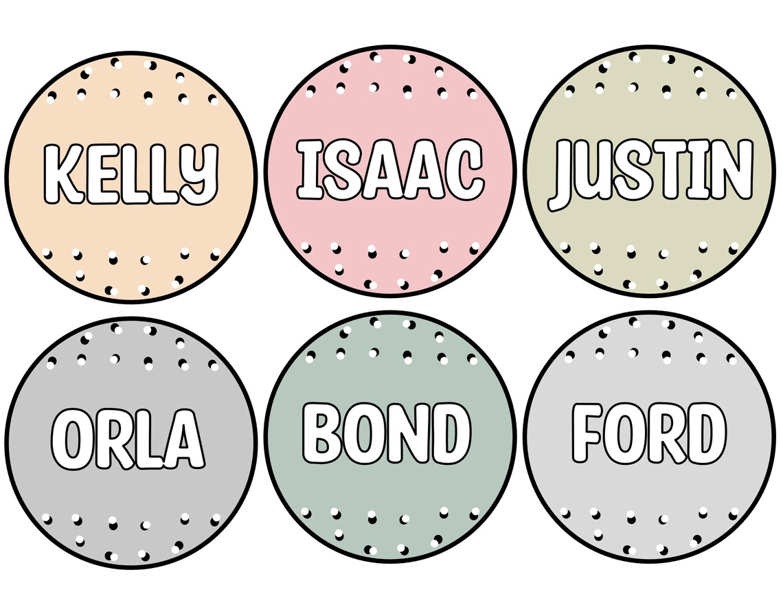 Printable Boho Neutral Student Name Labels, Editable Round Student Name ...