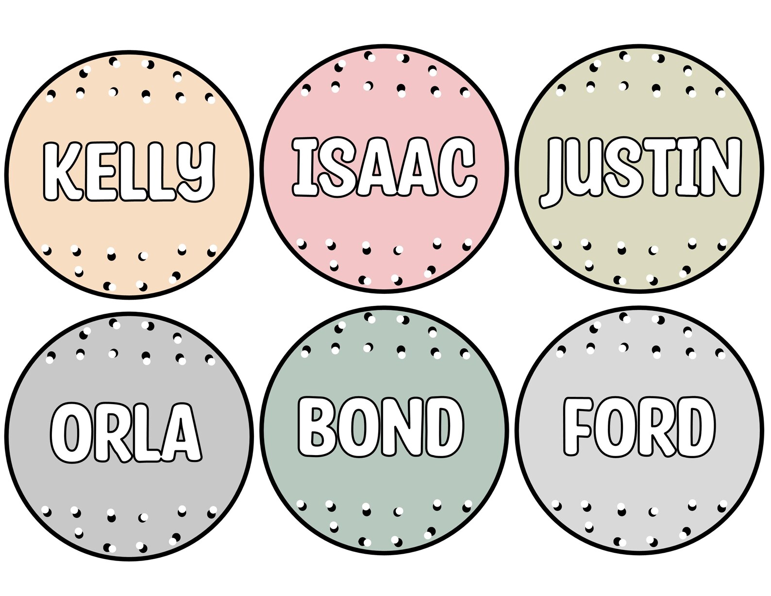 Printable Boho Neutral Student Name Labels, Editable Round Student Name ...