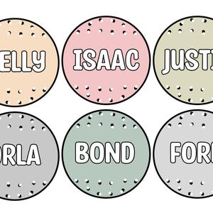 Printable Boho Neutral Student Name Labels, Editable Round Student Name ...