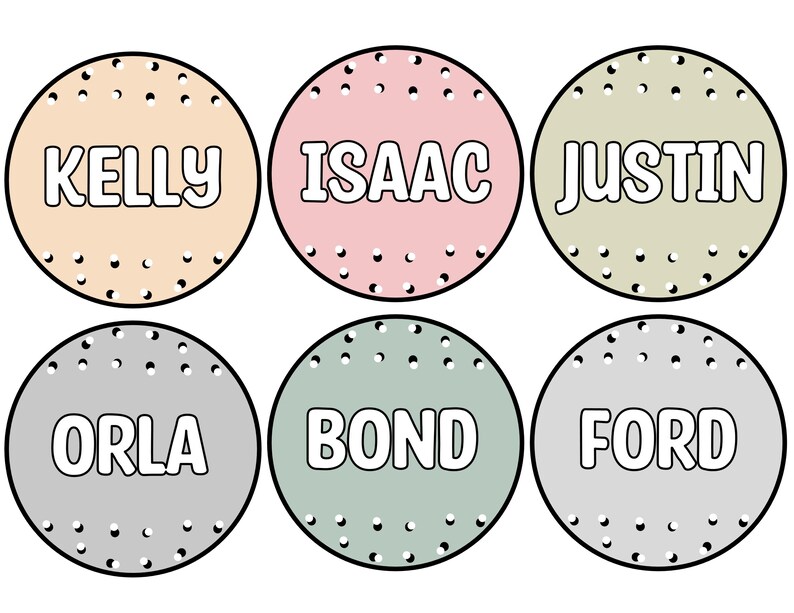Printable Boho Neutral Student Name Labels, Editable Round Student Name ...