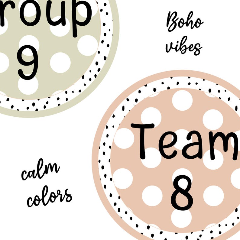 Printable Boho Spotty Polka Dots Table Numbers, Classroom Table, Team ...